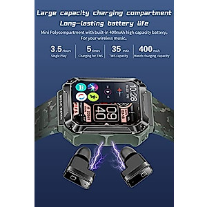 Smart Watch with Earbuds, 3 in 1 Bluetooth Smart Watch for Android iPhone, Military Fitness Tracker Watch, Tracker with Blood Oxygen Heart Rate Sleep Monitor, Long Time Standby Sports Smart Watch