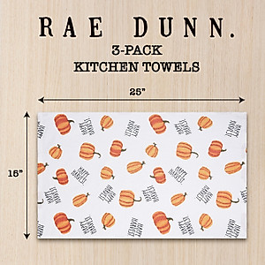 Rae Dunn Set of Hand Towels for Kitchen and Bathroom, 100% Cotton, Embroidered Dish Towels, Decorative Hand Towels, Pumpkin Everything, 3 Pack