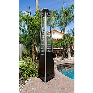 Hiland NG-GT-BRZ Natural Gas Commercial Glass Tube Patio Heater w/Wheels, 42,000 BTU, Variable Heat Control, Pyrmaid, Bronze