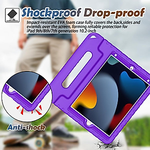 LTROP iPad Case for 9th/8th/7th Gen (2021/2020/2019), Purple, Portable Electronic Device Cover with Built-in Screen Protector, Shockproof Handle Stand, Compatible with 10.2-inch iPad