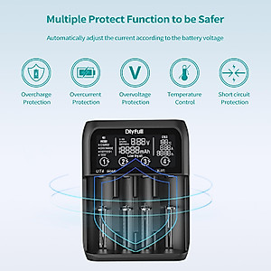 Dlyfull 18650 Battery Charger, LCD Universal Battery Charger with Discharge, Refresh and Test Functions for Ni-MH, Ni-Cd, AA, AAA, C, D, Li-ion, IMR, INR, ICR and LiFePO4 Rechargeable Batteries