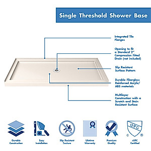 DreamLine SlimLine 34 in. D x 54 in. W x 2 3/4 in. H Center Drain Single Threshold Shower Base in Biscuit, DLT-1134540-22