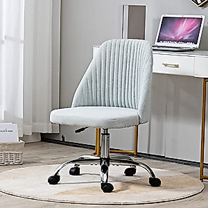 Loyrus Home Office Desk Chair, Vanity Chair, Modern Adjustable Mid-Back Cute Upholstered Armless Linen Fabric Chair, Computer Chair with Wheels for Bedroom Studying Room Vanity Room (Grey)