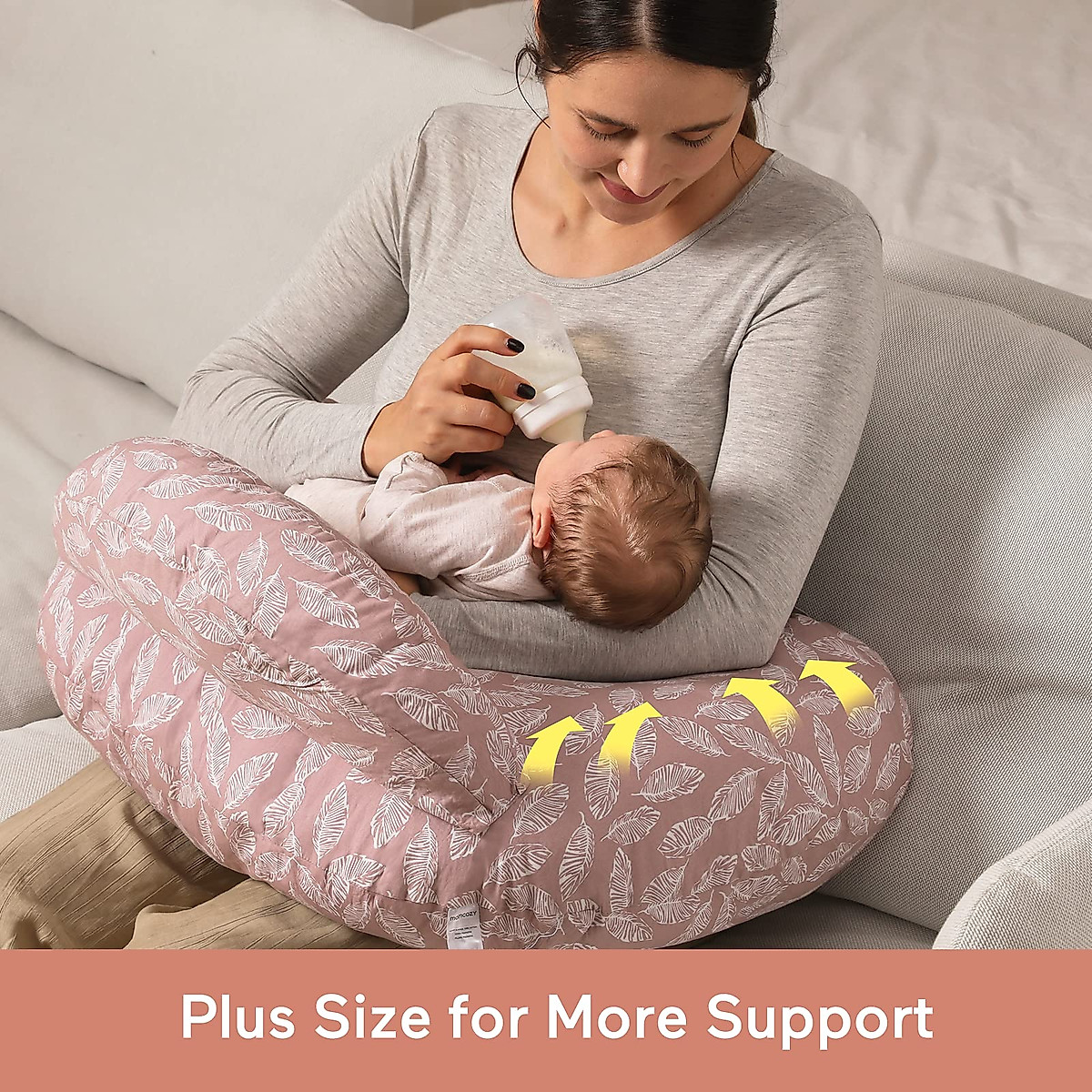 Momcozy Nursing Pillow Pink and Replacement Pillowcase, Original Plus Size Breastfeeding Pillows for More Support for Mom and Baby, with Adjustable Waist Strap