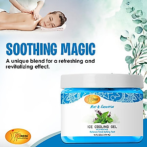 SPA REDI - Massage Cooling Gel for Pedicure, Mint and Eucalyptus Oil with Menthol 16 Oz, Peppermint Extract - Professional Strength Pedicure Foot and Leg Ice Cooling Gel Massage Therapy,