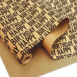 Birthday Wrapping Paper Roll, Black Kraft Gift Wrapping Paper Jumbo Roll, Black Happy Birthday Wrapping Paper Set Black Wrapping Paper for Boys Men Women Girls Birthday, 17x590 inch (70 sq. ft.)