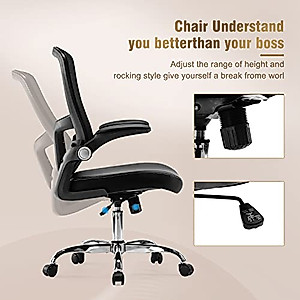SAIBFARST Ergonomic Office Chair, PU Leather Home Desk Chair, Adjustable Height Swivel Mesh Chair Midback Computer Chair with Lumbar Support and Flip-up Armrests Executive Office Chairs