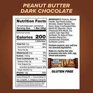 Pure Protein Nut Bars, Peanut Butter Dark Chocolate, 10g Protein, Gluten Free, Low Sugar, 1.65 oz, 10 Pack (Packaging may vary)