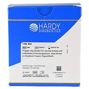 Tryptic Soy Broth (TSB), a General Growth Medium, 9 Milliliter Fill, 16x100mm Tube, Order by The Package of 20, by Hardy Diagnostics