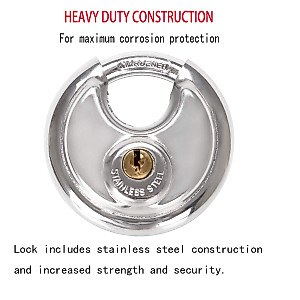 Stainless Steel Discus Keyed Padlock with 2 Keys Heavy Duty Rustproof Disc Locks with Hardened Steel Shackle for Indoor Outdoor Security, Storage Unit, Trailers, Tool Box, Gate, Shed, Fence (1 Pack)