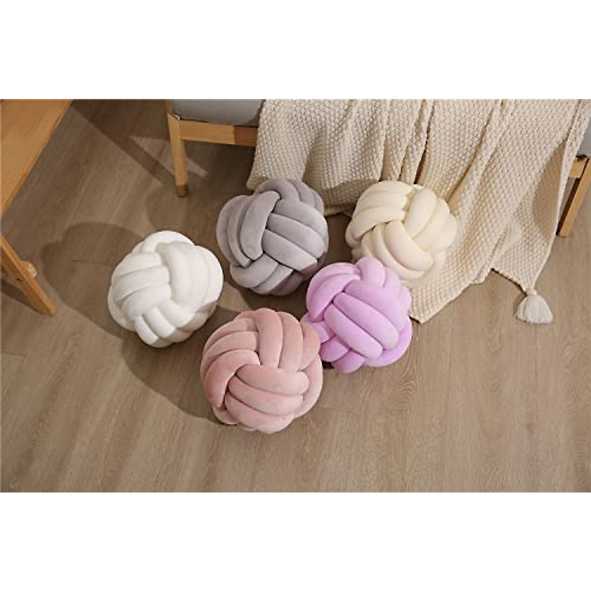 Naibyuki Knot Ball Pillow Household Throw Pillow Short Plush Knot Ball Pillow Home Decorative Waist Cushion Pillow for Couch Bed Car Office (White,Diameter:10.6 inches)