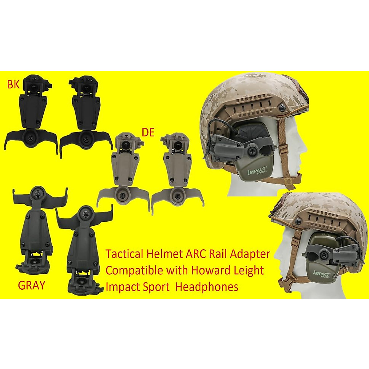 Tactical Helmet ARC Rail Adapter for Tactical Electronic Shooting Earmuffs, Compatible with Howard Leight Impact Sport Product Model ‎R - 01526 Headphones (DE)