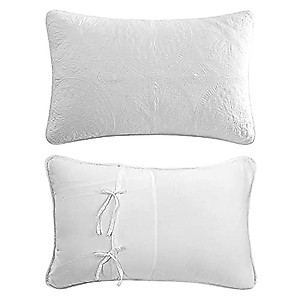 Brandream White Medallion Quilted Throw Blanket for Bed Couch Daybed Cotton Quilt 47 X 60 Inch + 2 King Shams