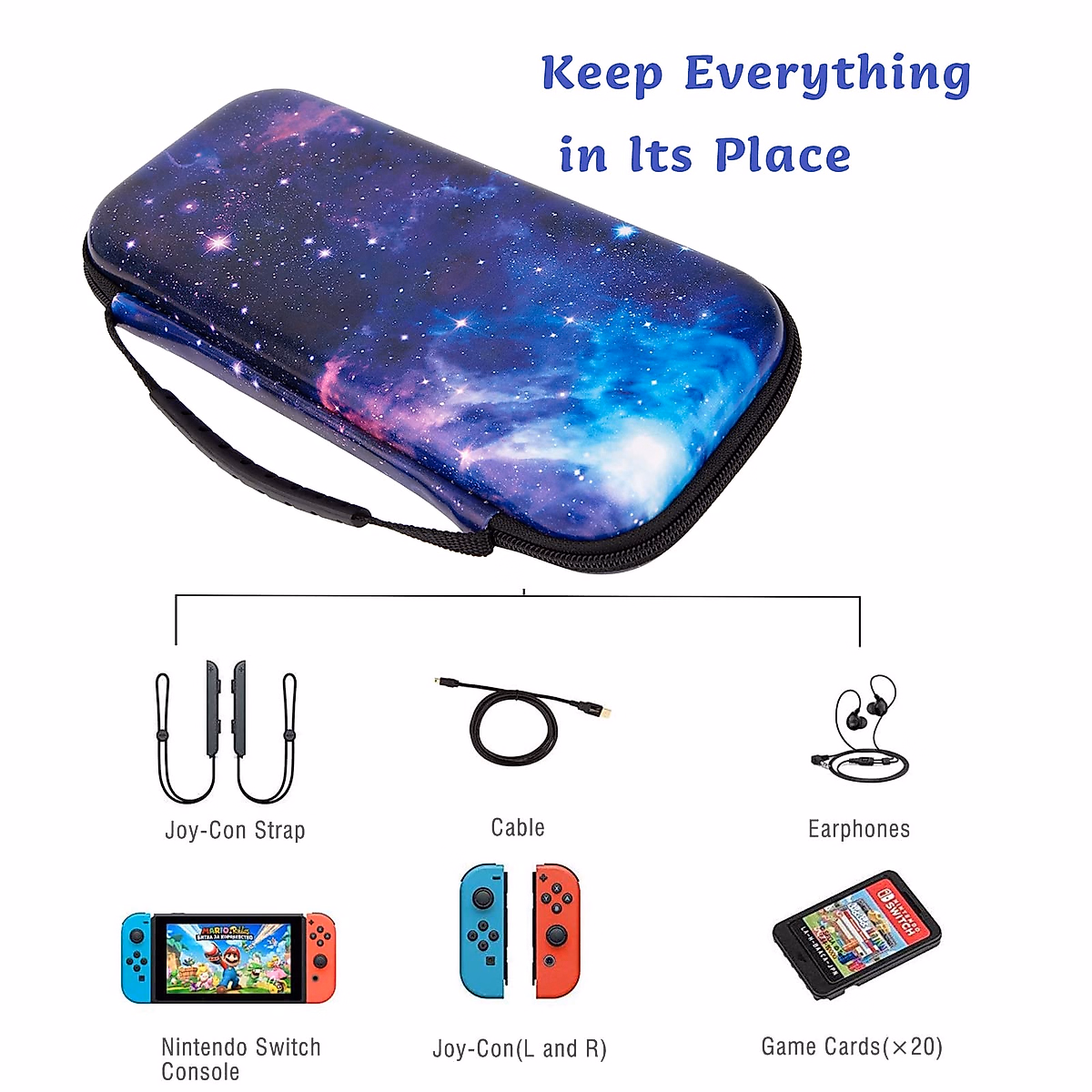 homicozy Galaxy Carrying Case for Nintendo Switch with Soft TPU Protective Case Cover & Thumb Grips,Portable Hard Storage Case with 12 Game Card Slots for Switch Console and Accessories