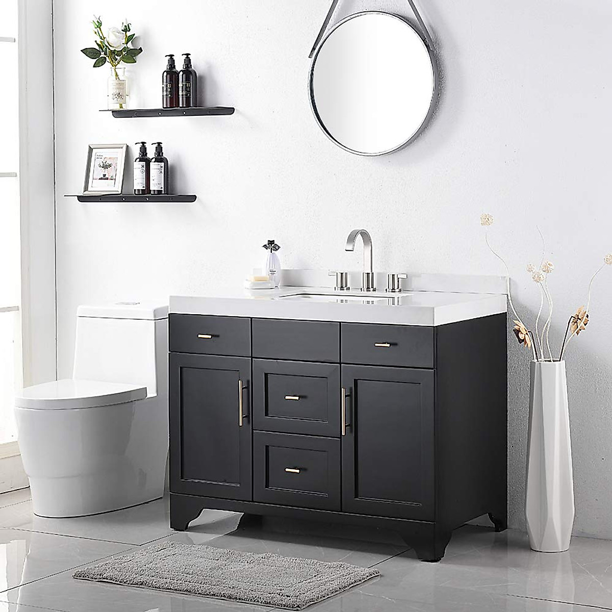 Phiestina 8 Inch Brushed Nickel Waterfall 2-Handle 3-Hole Widespread Bathroom Faucet with Pop-up Drain and Valve, WF40-1-BN