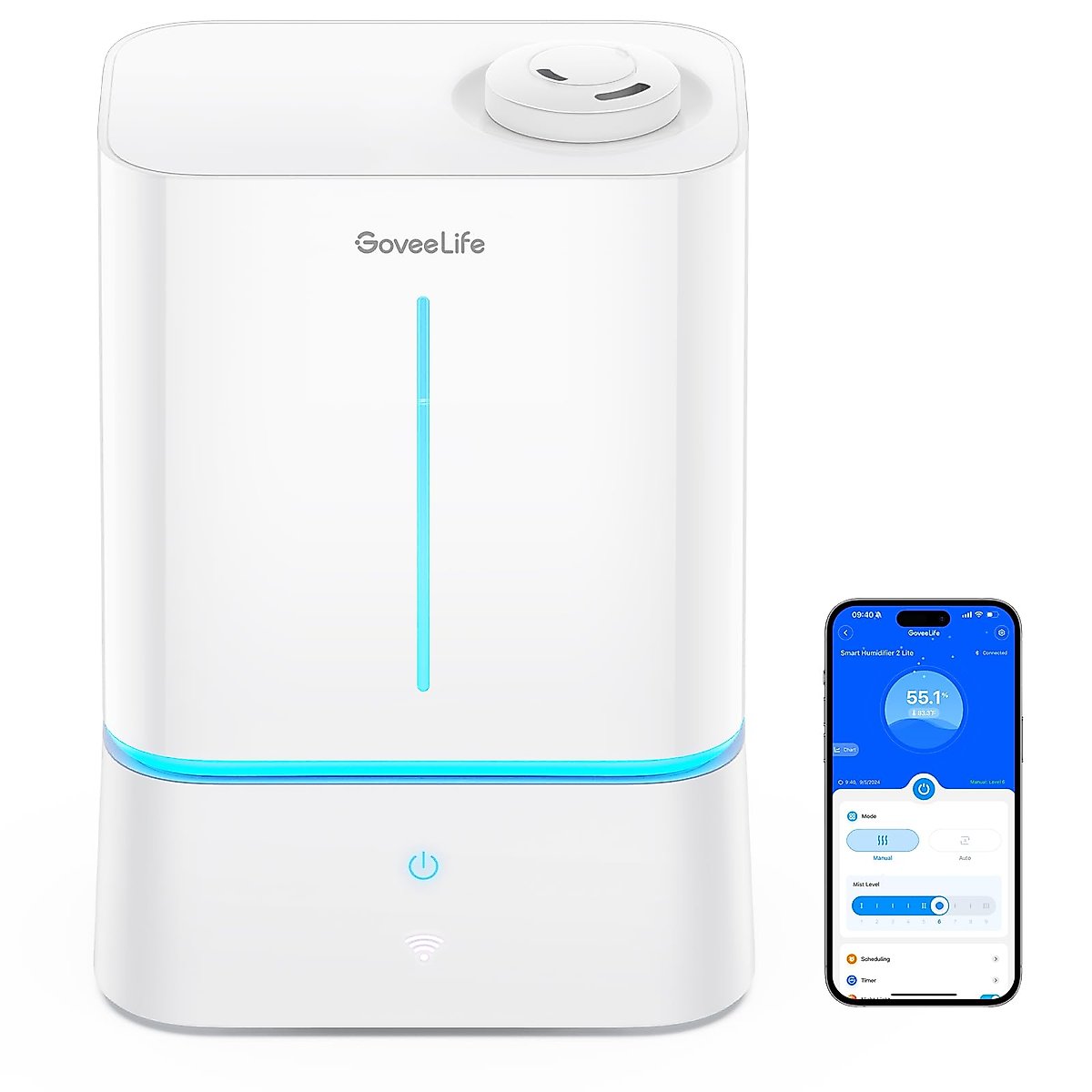 GoveeLife Smart Humidifier for Bedroom Large Room, 4.5L Cool Mist Top-Fill Humidifiers with Scent Diffuser & Night Light, Voice & App Control, Dual 360° Rotation Nozzles, Handle Design, Auto Shut Off