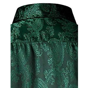 ZEROYAA Men's Paisley Jacquard Slim Fit Long Sleeve Button Up Dress Shirt for Party Prom ZLCL28-Emerald Small