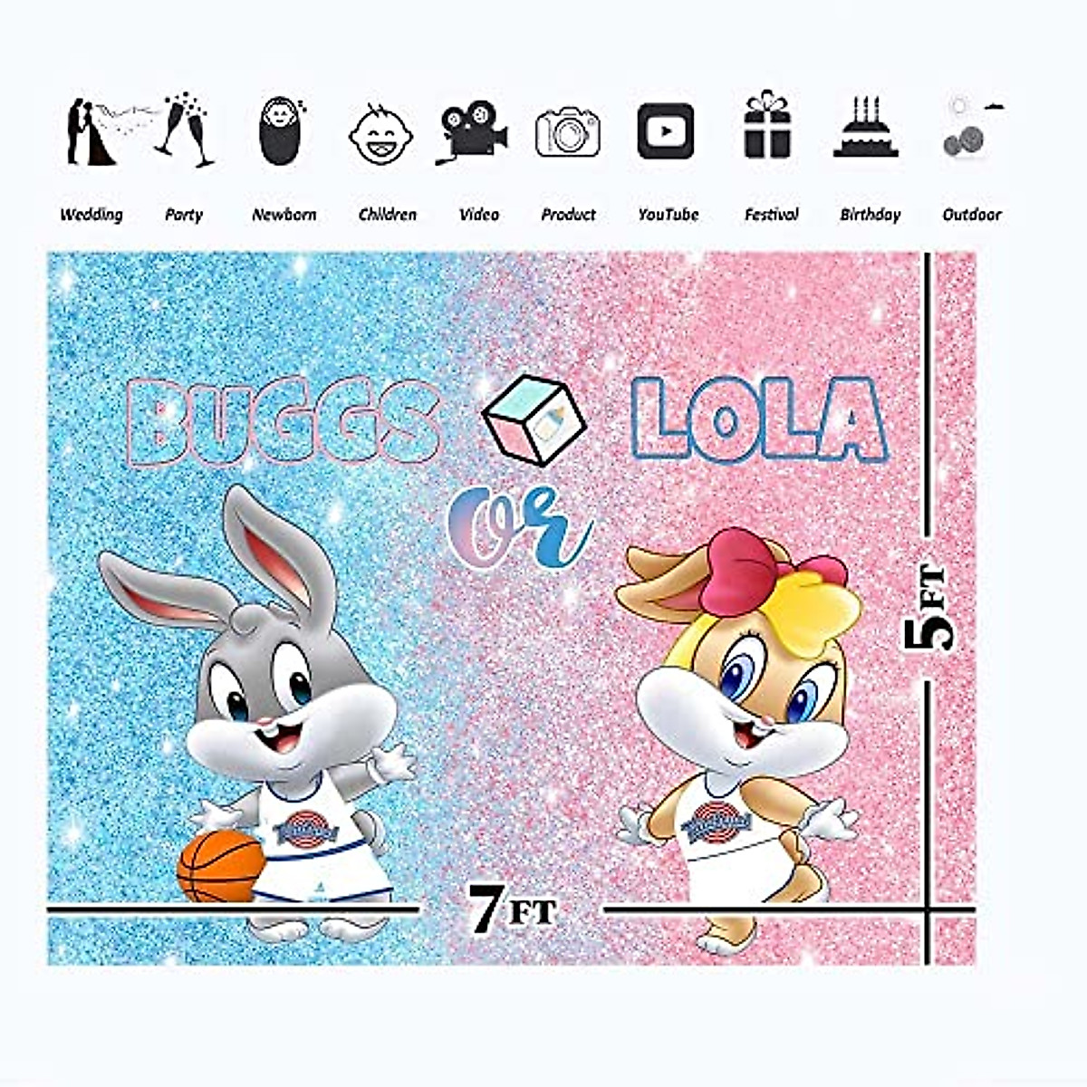 Moonlight Studio Space Jam Baby Shower Decorations Backdrop 7x5 Space Jam 2 Gender Reveal Banner for Party Supplies Vinyl Pink Or Blue Baby Shower Space Jam Theme Backdrops