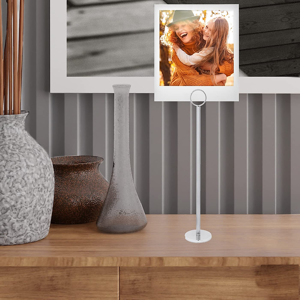 Gray Bunny Metal Table Number Holders, 12 Pack, 12 Inches, Chrome Place Card Holders, Picture Holders for Tables, Table Card Holders for Wedding Table Numbers, Table Number Stands, Table Sign Holders