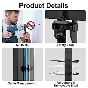 YOMT Floor TV Stand with Mount Wood Base Tall Corner TV Stand for Most 32-75 Inch TVs up to 110 lbs, Swivel TV Mount Stand with Adjustable Shelf for Bedroom and Living Room, Black