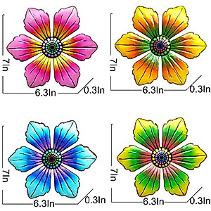 LITIALLY 4PCS Metal Flowers Outdoor Wall Decor, 6 Inch Metal Garden Wall Art Decorative, Metal Flower Outdoor Wall Sculptures Hanging Indoor Outdoor Home, Garden
