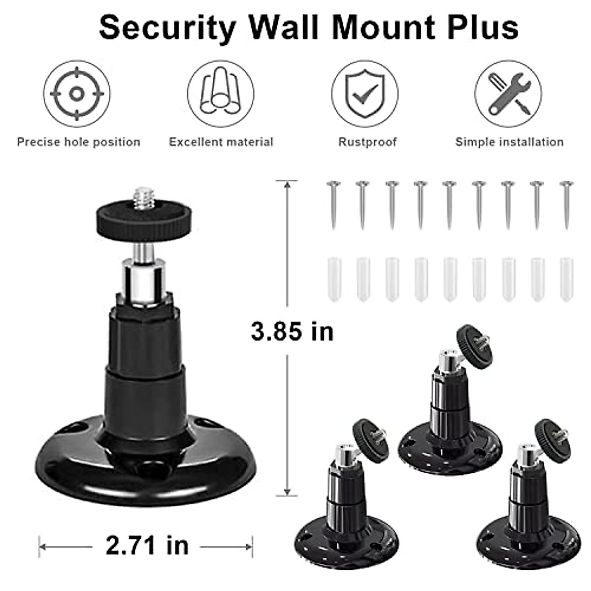 BFYTN 3 Pack Wall Mount Compatible with Ring Stick Up Cam Wired/Battery and Ring Indoor Cam HD Security Camera,360 Degree Adjustable Mounting Bracket (Black)