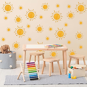 AnyDesign 9 Sheet Boho Sun Wall Stickers Watercolor Sun Wall Decals Yellow Sunshine Removable Self-Adhesive Wall Decorations for Classroom Bedroom Play Room Office Home Art Living Room Decor
