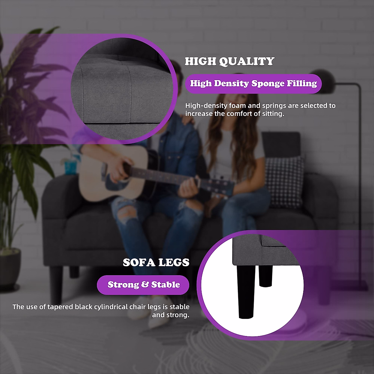 TYBOATLE Accent Chair, Living Room Chairs, Cozy Tufted Mid Century Modern Accent Chairs with Arms for Bedroom, Comfy Reading Arm Chair,Small Chairs for Small Spaces,Living Room,Office (1, Dark Grey)