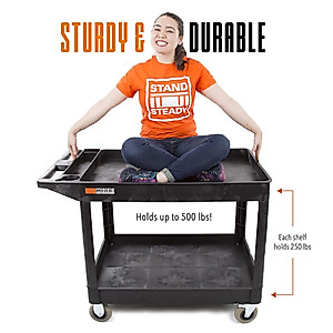 Stand Steady Original Tubstr XL Outdoor Cart with Heavy Duty Wheels - Two Shelf Utility Cart Supports up to 500 lbs, Tub Carts with Deep Shelves and Shock Absorbent Wheels (Black, 45.5in x 24.5in)