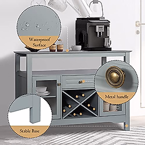 LTMEUTY Sideboard Buffet - Modern Storage Cabinet, Wine Bar Cabinet with Glass Doors, Console Table Coffee Station, for Home, Living Room, Dining Room, Kitchen, Grey