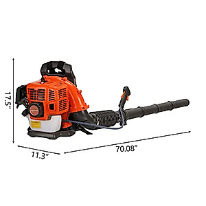 1.25 KW Leaf Blower Backpack Style 52 Cubic Centimeter 550 CFM Adjustable Tube Gas Powered Dust Blower Supplies Gasoline Blower for Garden Lawn Care Orange