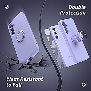 TUNKARMOR for Samsung Galaxy A14 5G Case: with 2 Pack Tempered Screen Protector & Built in 360° Adjustable Ring Kickstand Shockproof Protection Soft TPU Silicone Phone Cover (Purple)
