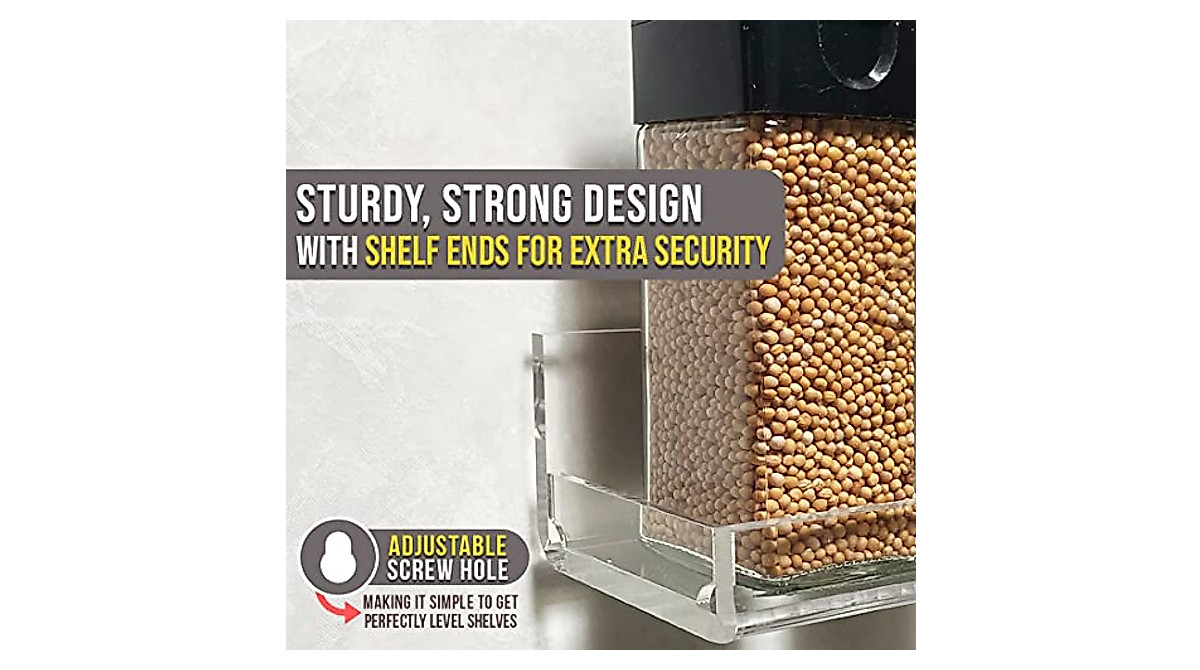 Pretty Display Crystal Clear Wall Mount Spice Rack 3 Pack | Easy Install