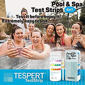 Pool and Spa Test Strips - Hot Tub Test Strips - 4 Way Quick & Accurate Chlorine Test Strips - 125 Pcs Test Hardness, Bromine, pH, Free Chlorine, Total Chlorine and Total Alkalinity - TESPERT