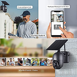 Ctronics 3MP Solar Security Camera Wireless Outdoor WiFi, PTZ Surveillacne Camera Battery-Powered for Home Security, 360° View, Spotlight Color Night Vision, PIR Human Detection, 2-Way Audio (Grey)