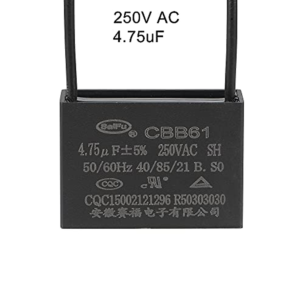 uxcell Ceiling Fan Capacitor CBB61 4.75uF 250V AC 2 Wires Metallized Polypropylene Film Capacitor 37x26x15mm for Electric Fan Pump Motor Generator 3Pcs