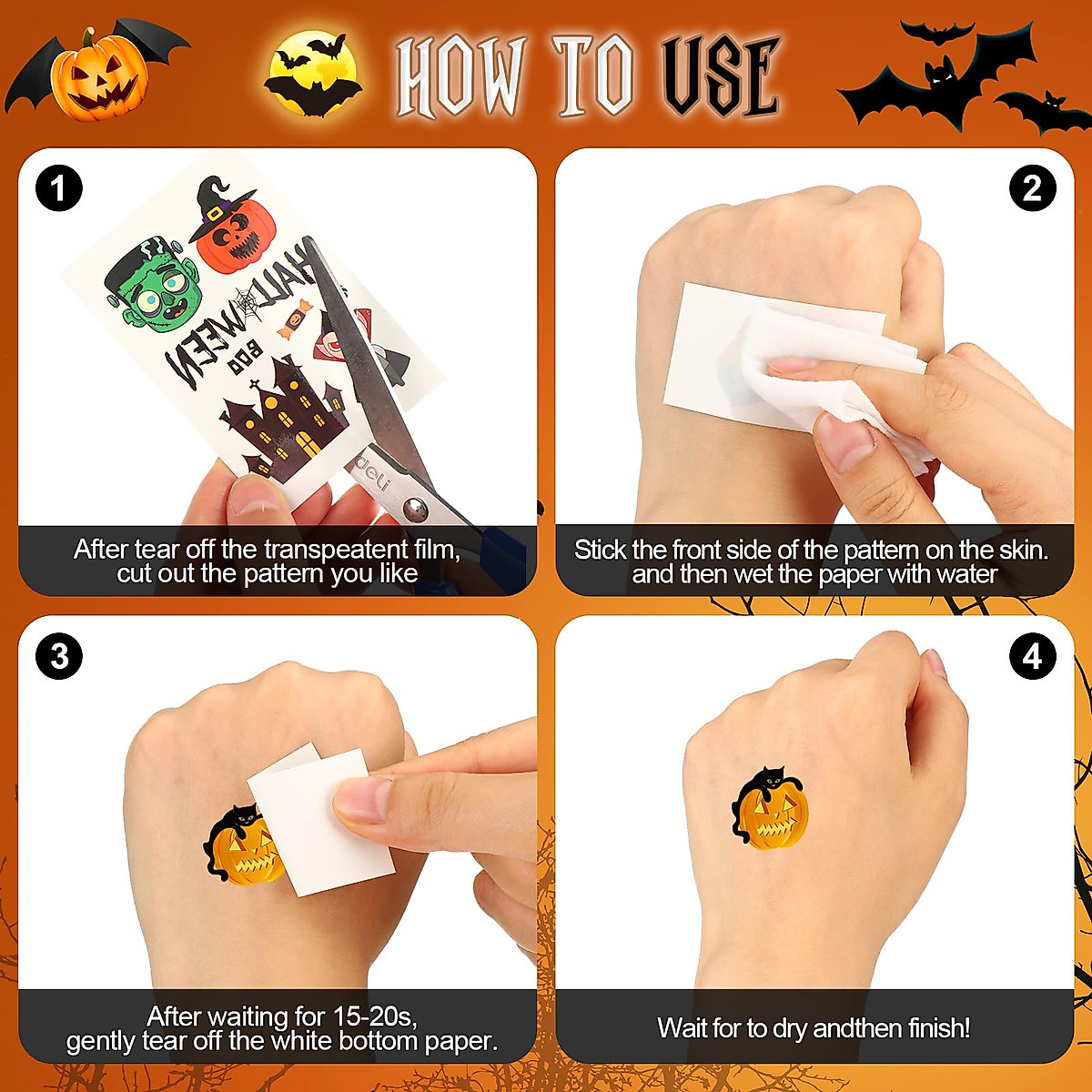 704 Pieces Halloween Temporary Tattoos for Kids, Children Fake Tattoos Stickers Party Supplies, Pumpkin Lantern Ghost Vampire Tattoo Body Sticker Halloween Party Themed Accessory Decorations