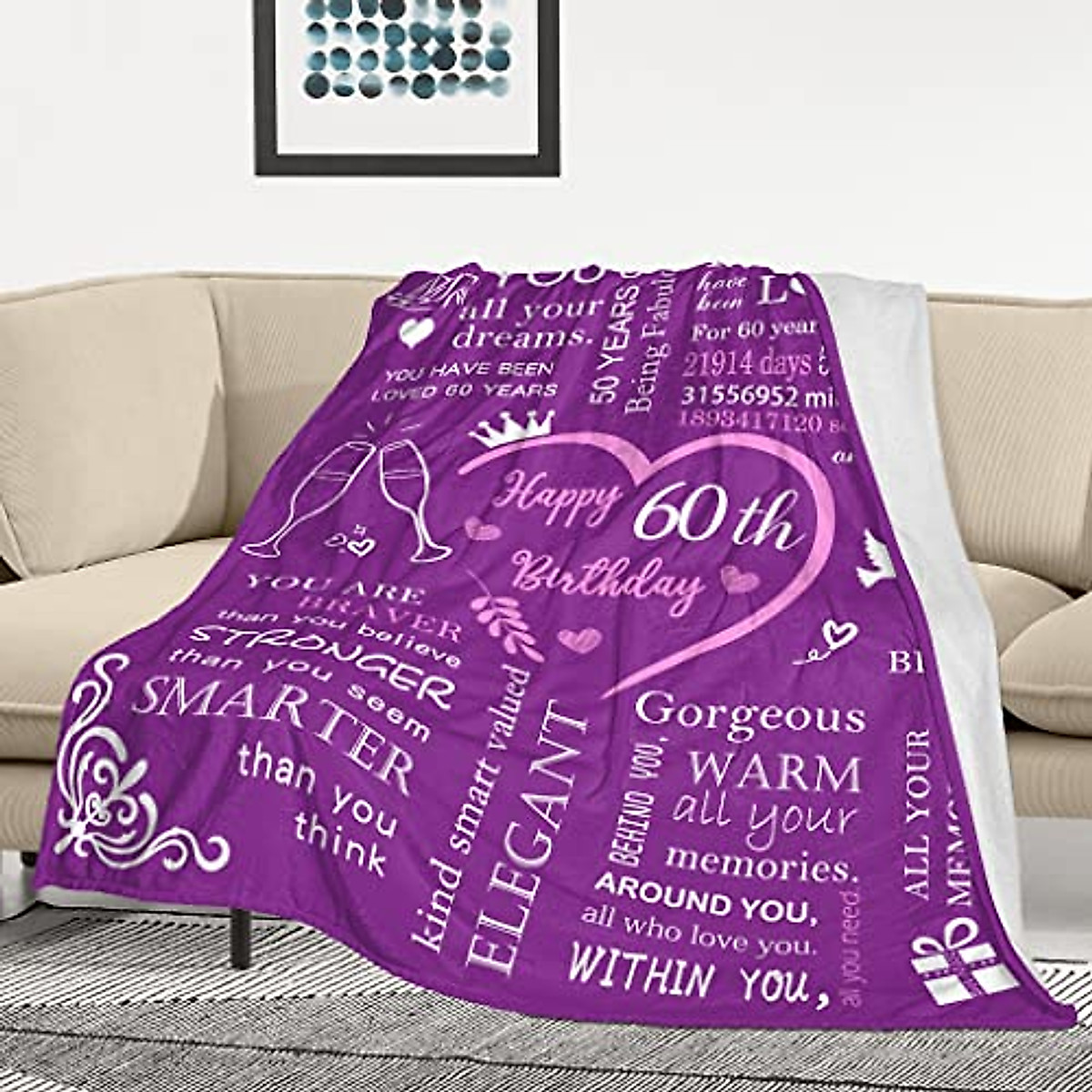 Kmayro 60-Year-Old Birthday Decoration for Her, Mom, Wife, 60th Birthday Gifts for Women 50" X 60" Blanket, Happy 60th Birthday Gifts for Women, Funny 60th Birthday Gift Ideas Perfect Throw Blankets