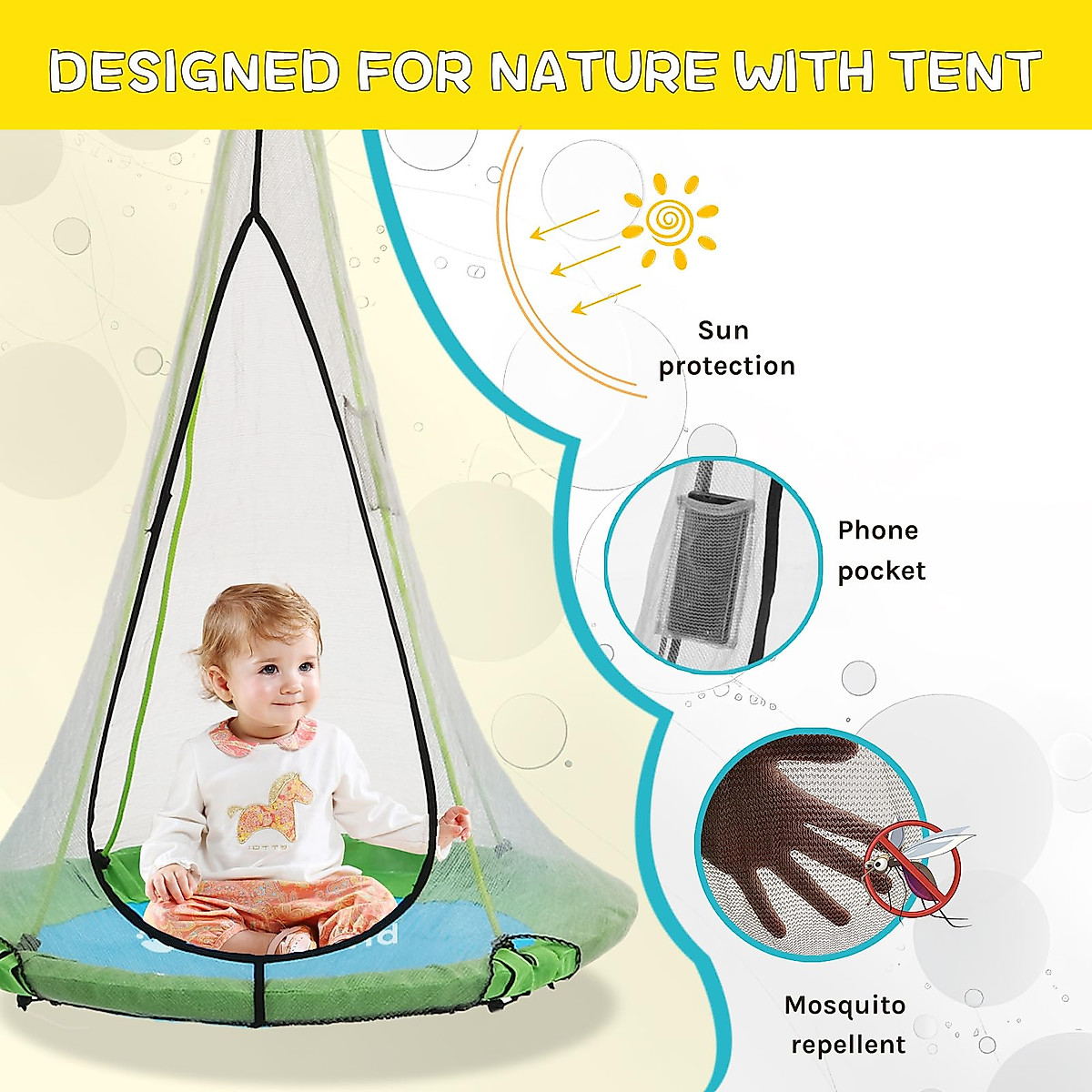 SkyBound Tree Swing Saucer Swing - 600LB Weight Capacity - Outdoor Swing with Hanging Straps - Waterproof Tree Swings for Kids - Tire Swings for Trees - Durable Flying Swing Seat for Children