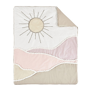 Sweet Jojo Designs Boho Desert Sun Baby Girl Nursery Crib Bedding Set - 4 Pieces - Blush Pink Mauve Gold Ivory Taupe Bohemian Mountains Southwest Nature Outdoors Tassel Minimalist Cotton Geometric