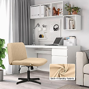 PUKAMI Criss Cross Chair,Armless Cross Legged Office Desk Chair No Wheels,Fabric Padded Modern Swivel Height Adjustable Mid Back Wide Seat Computer Task Vanity Chair for Home Office(Yellow)