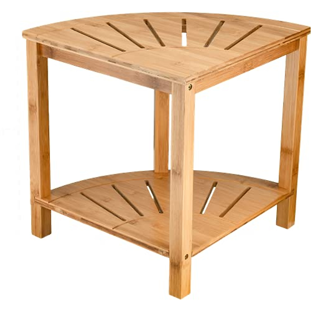 Bamboo Corner Shower Bench - Shower Stool, Shaving Stool with Non-Slip Feet - Wood 2-Tier Seat with Storage Shelf - Bathroom, Living Room, Bedroom, Garden Etc. Seat or Organizer