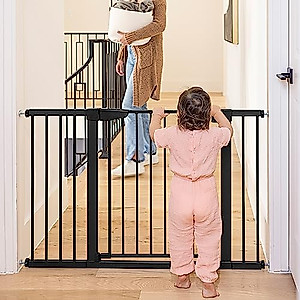 Mom's Choice Awards Winner-Cumbor 29.7"-51.5" Baby Gate Extra Wide, Easy Walk Thru Dog Gate for The House, Auto Close Safety Pet Gates for Stairs, Doorways, Child Gate Includes 4 Wall Cups, Black