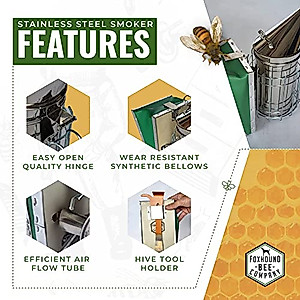 Foxhound Bee Co Stainless Steel 11-inch Smoker for Beekeeping with Heat Chamber, Burn Shield, Green Bellow and Heavy Duty Features for Producing Smoke when Working Bee Hives