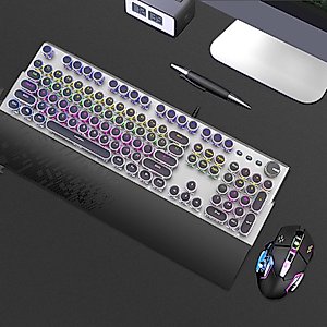 Mechanical Gaming Keyboard with Mouse Combo Multifunctional Mouse Pad 104 Keys White LED Backlit Keyboard with Palm Wrist Typewriter-Style USB Wired Gaming Keyboard for PC Mac Laptop