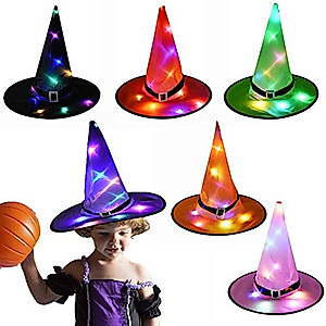 MEMOVAN Halloween Decorations Witch Hat Lights, 6 Pack Halloween LED Hanging Lighted Glowing Witch Hats String Lights Battery Operated, Halloween Décor for Outdoor Indoor Yard Tree Garden Party Décor