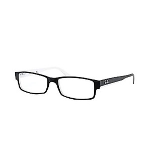 Ray-Ban RX5114 Rectangular Prescription Eyeglass Frames, Black On White/Demo Lens, 52 mm