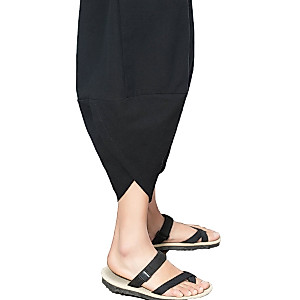 INVACHI Men's Linen Harem Capri Pants Lightweight Elastic Waist Casual Baggy Pants Beach Yoga Trousers J-black