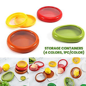 4 Pcs Avocado Saver, Avocado Storage Container with 30 Freezer Bags, Fruit Storage Containers for Fridge, Reusable Refrigerator Storage Box Fresh Stretch Pod for Vegetable Crispe