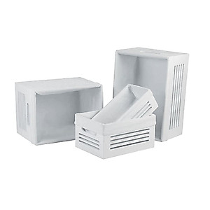 Wooden Storage Bin Container - Decorative Closet, Cabinet and Shelf Basket Organizer Lined with Machine Washable Soft Linen Fabric - White, Small